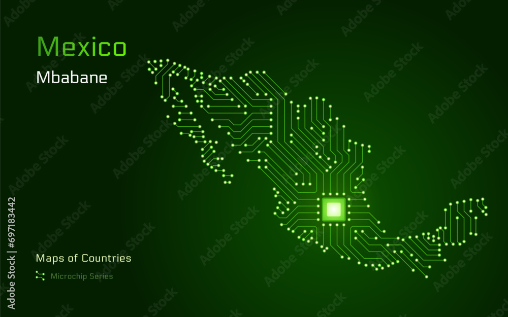 Mexico Map with a capital of Mexico city Shown in a Microchip Pattern ...
