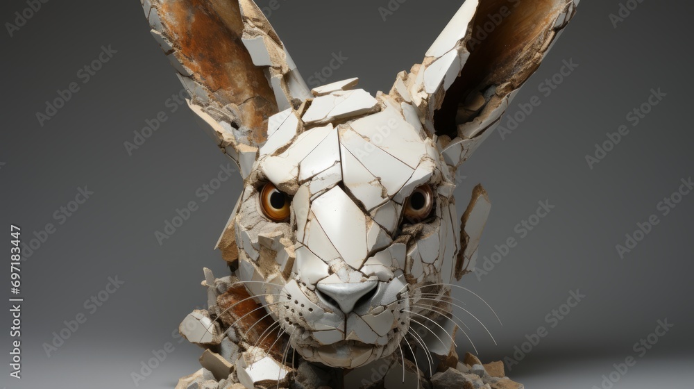 Rabbit in kintsugi style. An animal sculpture made from broken ...