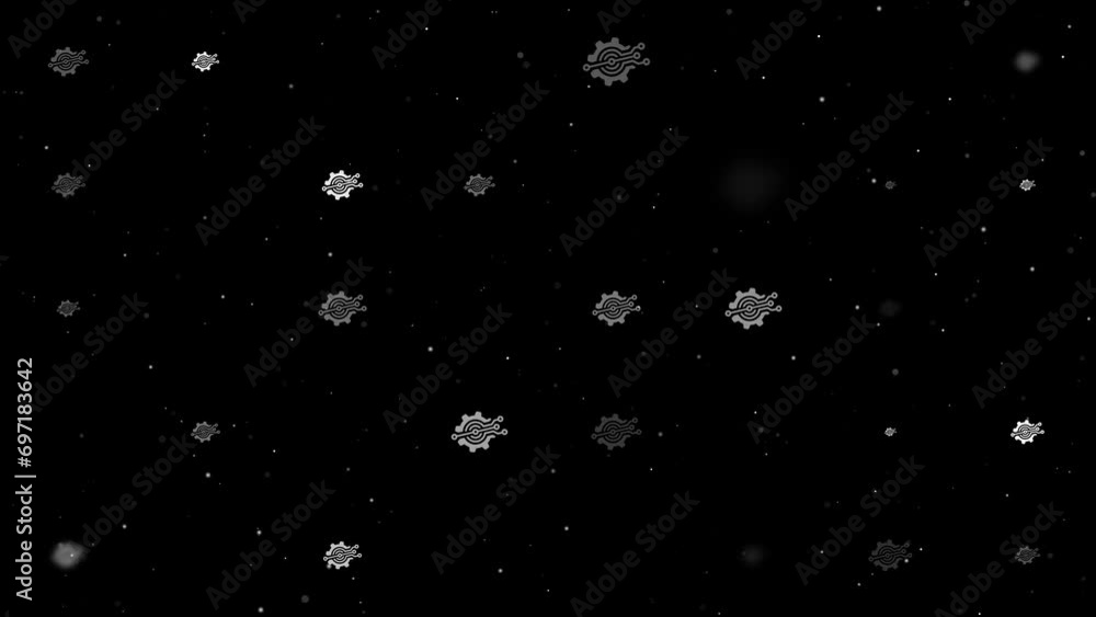 Template animation of evenly spaced digital tech symbols of different ...