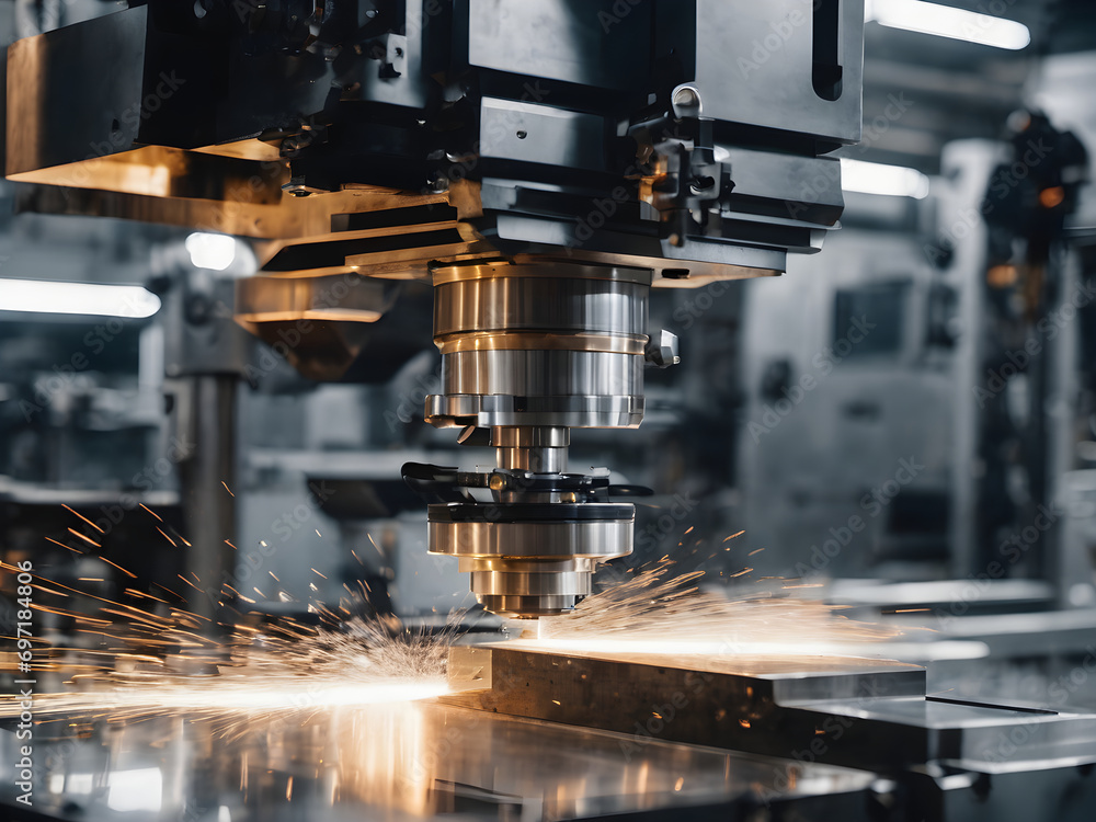 The Image Shows A Cnc Milling Machine Center Milling A Metallic Workpiece The Workpiece Is