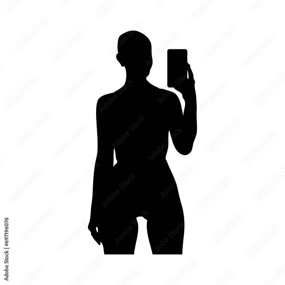 Silueta De Mujer Desnuda De Pie Haciendo Una Foto Selfie En El Teléfono