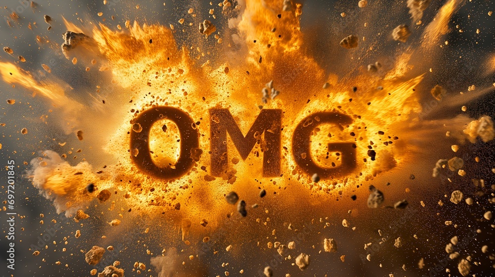 Fiery Exclamation: "OMG" Text Bursting in an Explosive Inferno of Slang ...