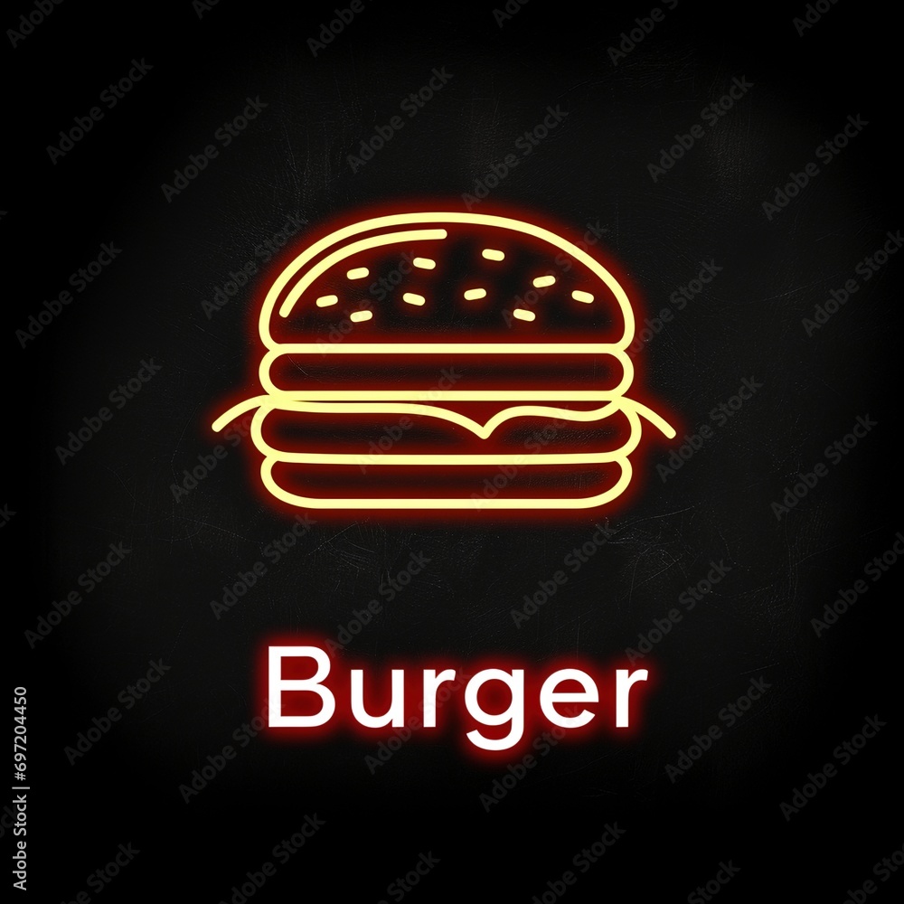 Minimalist Neon Burger: Simple Clip Art Image with the Word "Burger ...