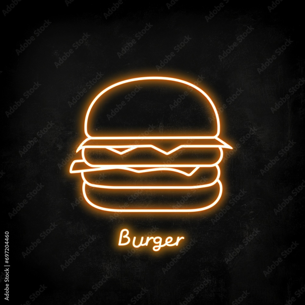 Minimalist Neon Burger: Simple Clip Art Image with the Word "Burger ...