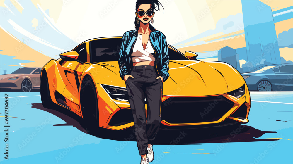 fashion cyberpunk girl drive supercar asian woman with future digital ...