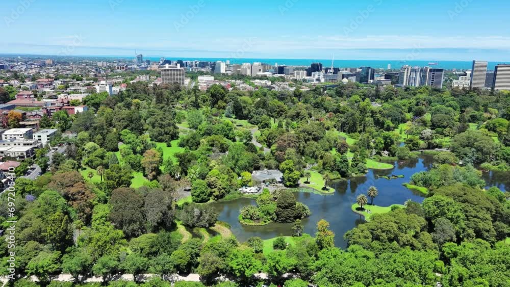 Melbourne, Australia: Aerial view of Royal Botanic Gardens Victoria in ...