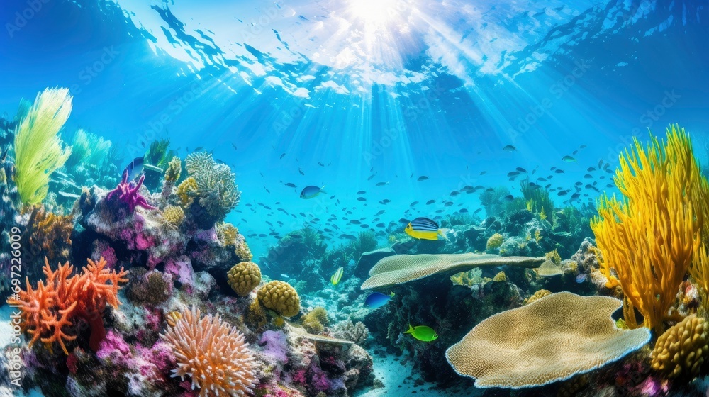 Coral reefs and underwater life depicted in stunning detail on a clean ...