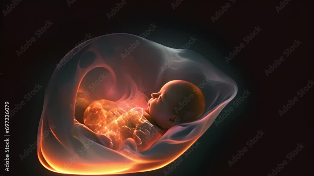 Human fetus in the womb prior to birth, approx. 12 - 16 weeks after conception. Human fetus baby ...
