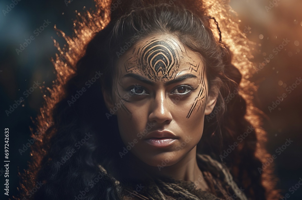 Mad Maori woman with upset facial expression. Irritable aboriginal ...