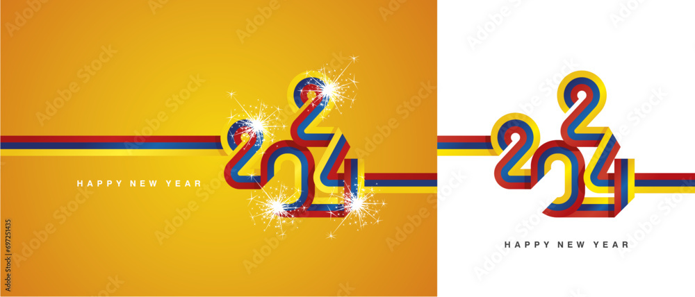 New Year 2024 continuous ribbon in the shape of 2024. Abstract yellow ...