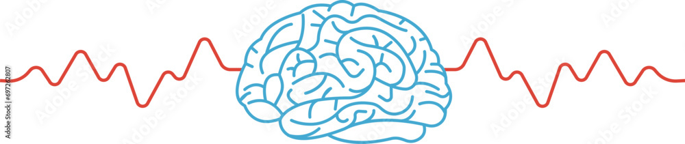 Human brain with wave lines. Power of Human mind. Brain wave activity ...