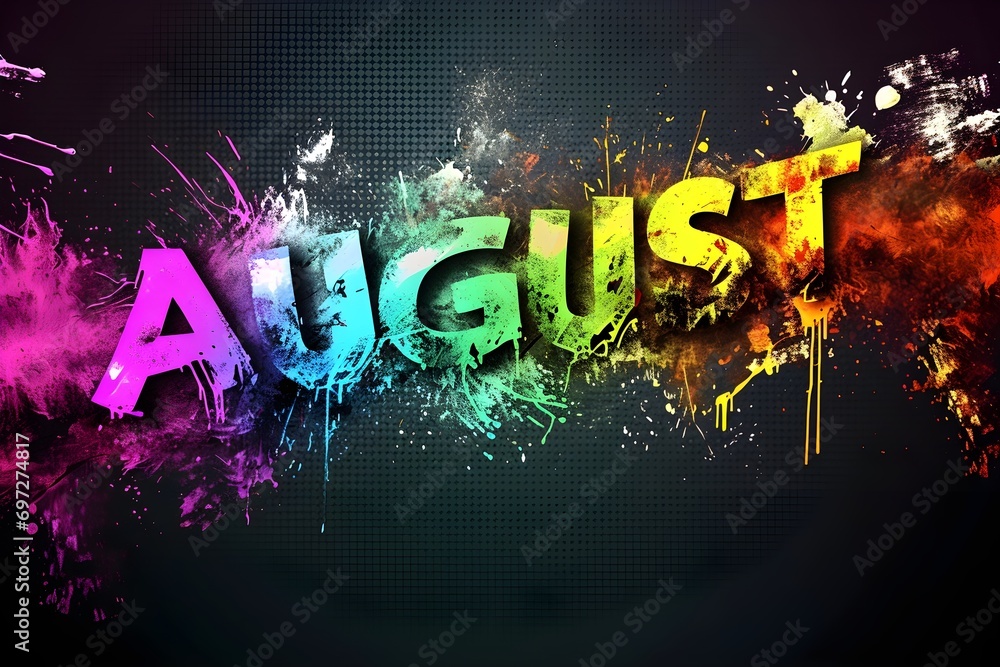 glowing text name of month calendar rainbow layers, written in a black ...