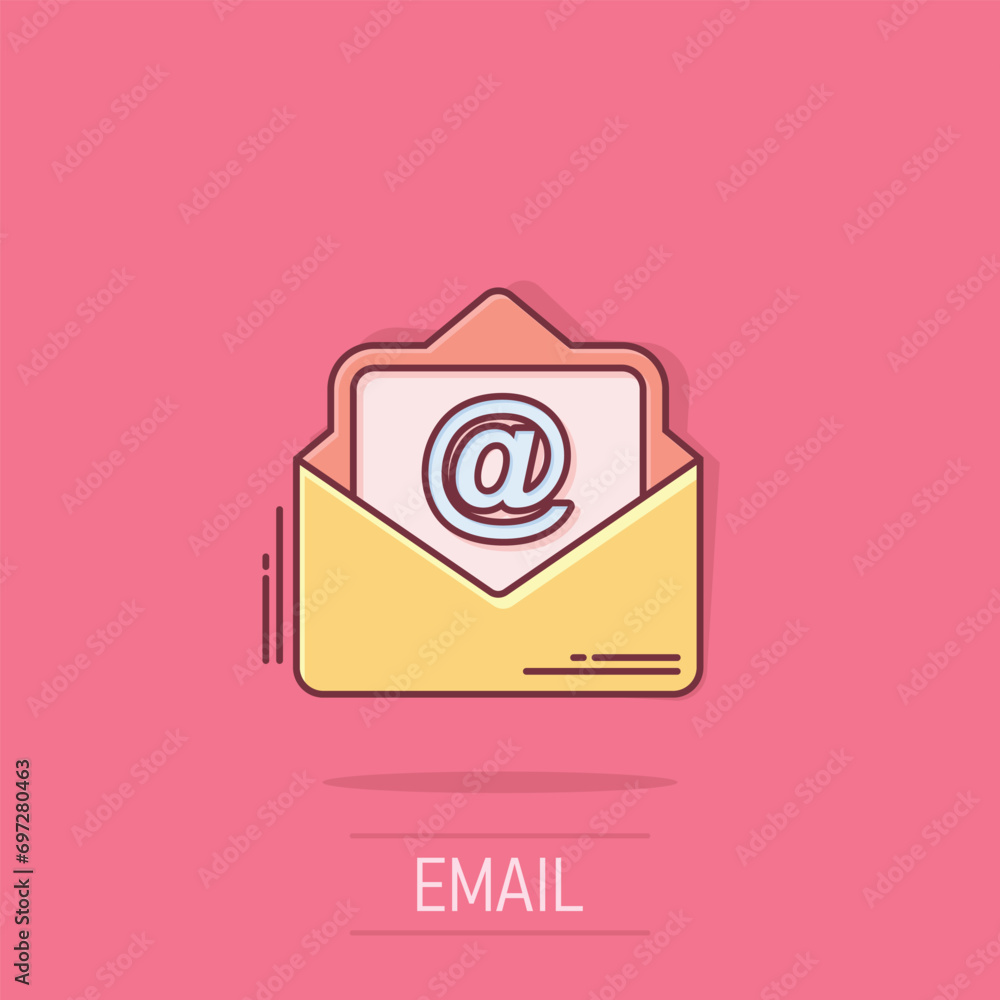 Mail envelope icon in comic style. Email message vector cartoon ...