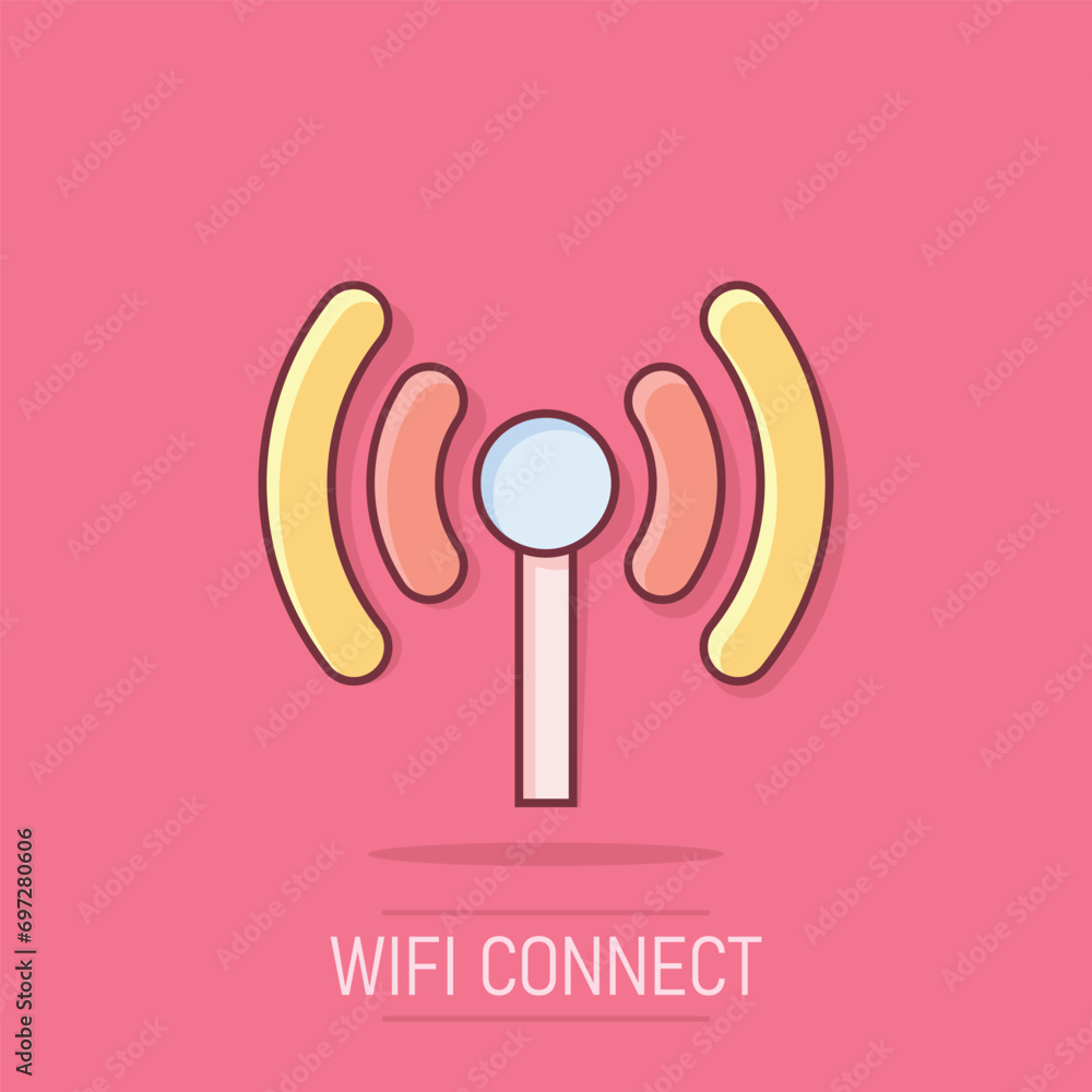 Wifi internet icon in comic style. Wi-fi wireless technology vector ...