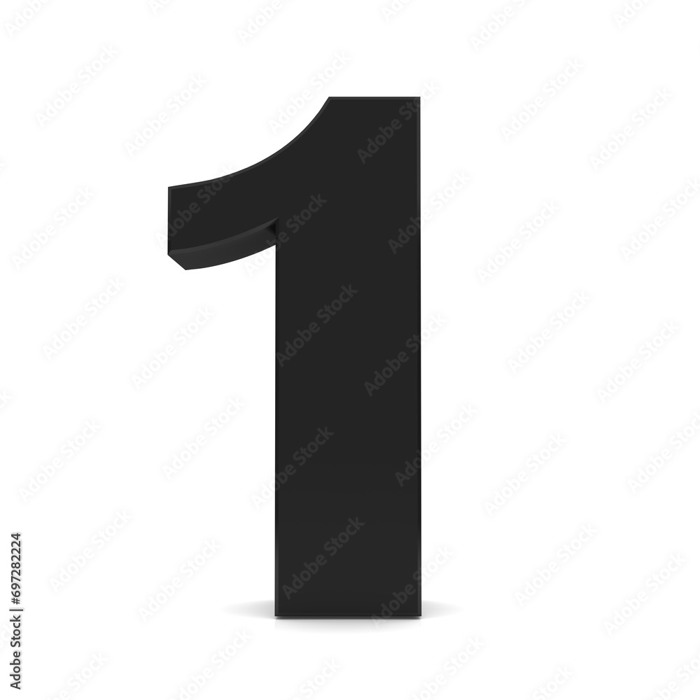 1 one black number sign 3d graphic illustration isolated on white ...