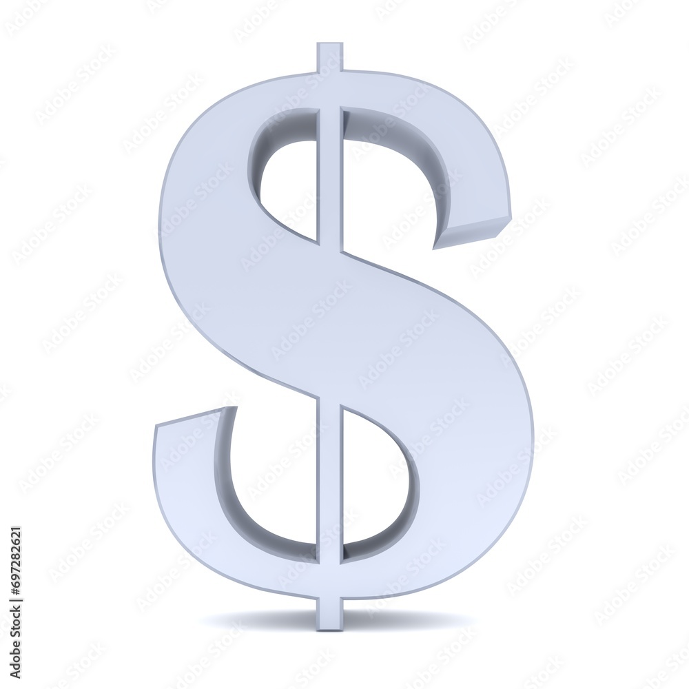Dollar sign silver $ symbol 3d graphic illustration isolated on white ...