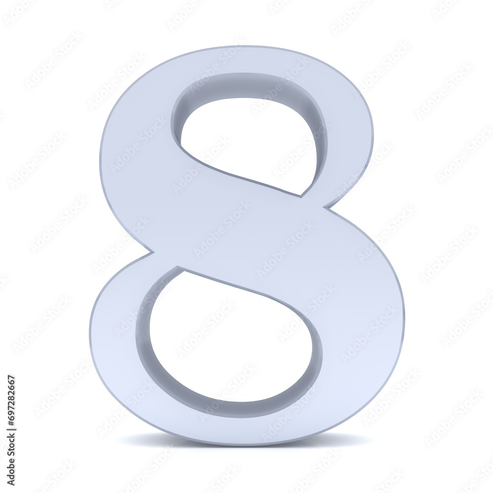8 eight number silver gray colored numeral sign 3d rendering graphic ...