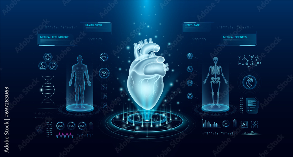 Heart health care technology with scan virtual interface hologram style ...