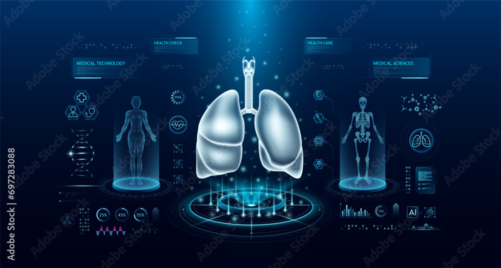 Lung health care technology with scan virtual interface hologram style ...