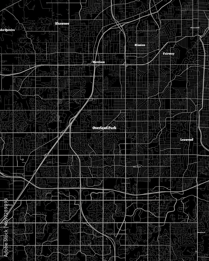 Overland Park Kansas Map, Detailed Dark Map of Overland Park Kansas ...
