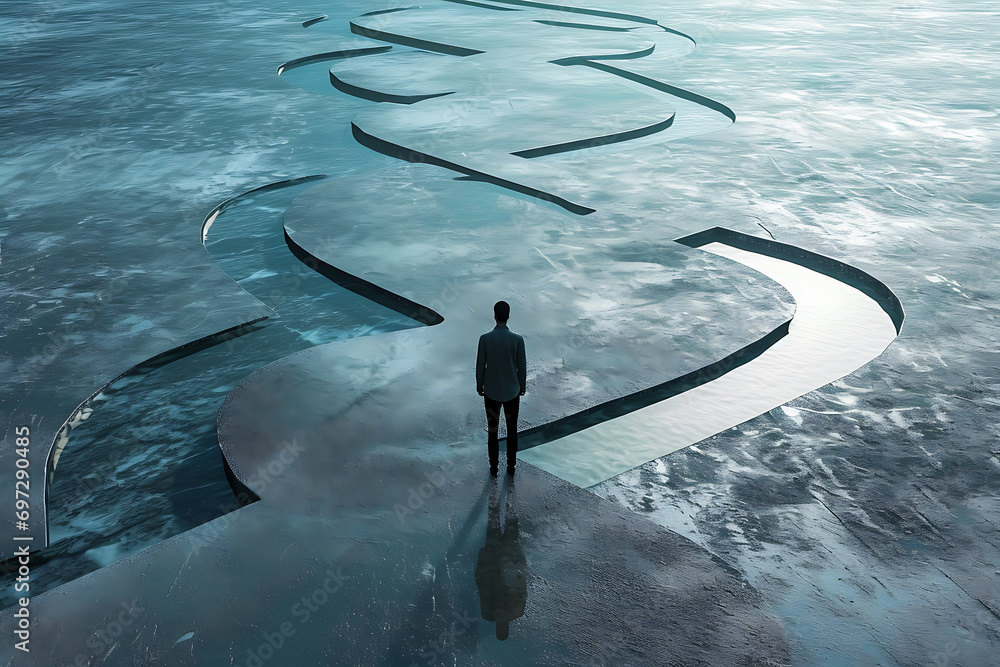 An image of a businessperson standing at a crossroads, with multiple ...