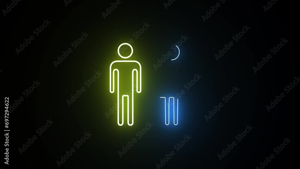 Woman and man neon shin pictograms in empty room. Toilet Sign Icon Neon ...