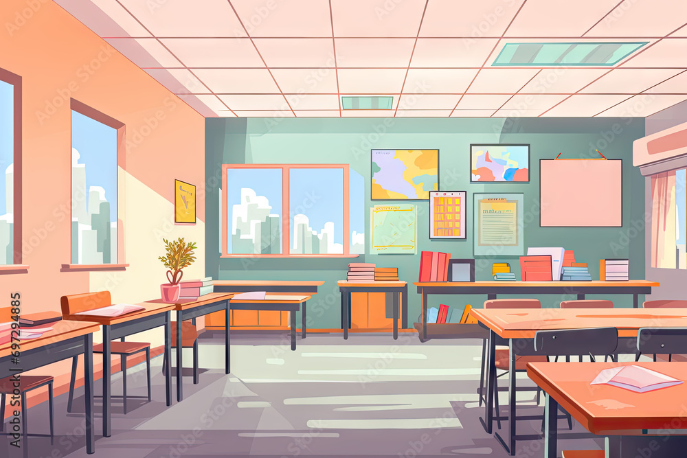Interior of school classroom. Cartoon illustration of interior of ...