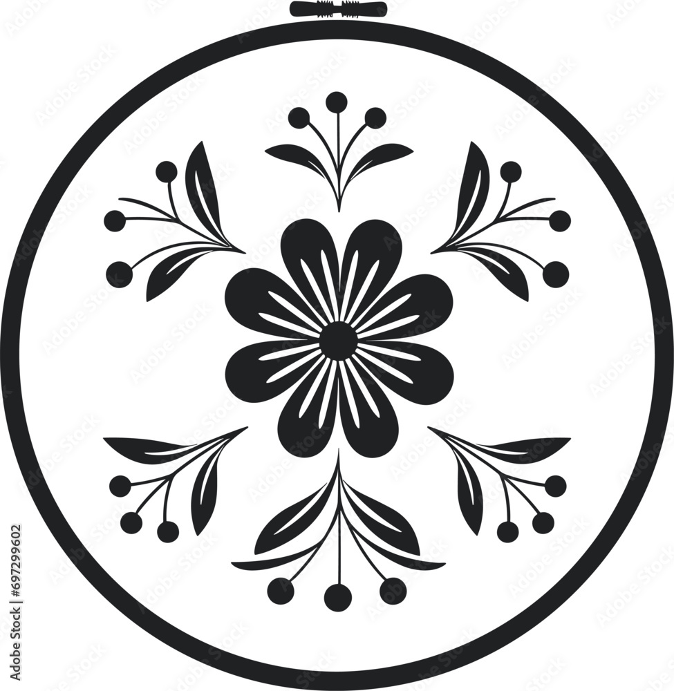 Circular Floral Embroidery Design Vector for Elegant Logos and Creative ...