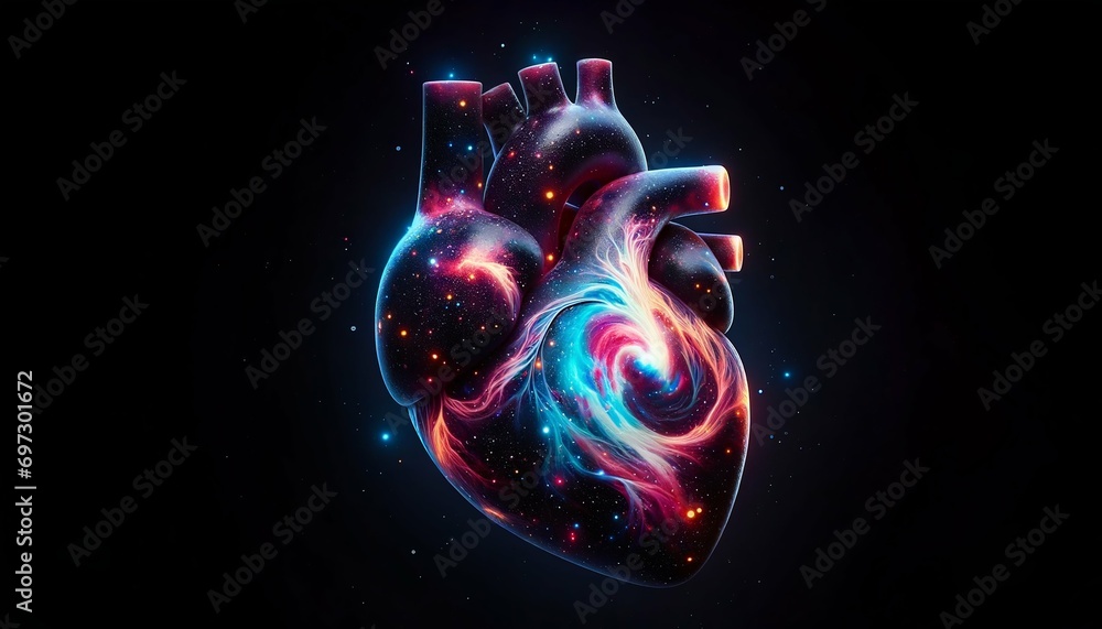Heart with galactic patterns in abstract style. Cosmic texture ...