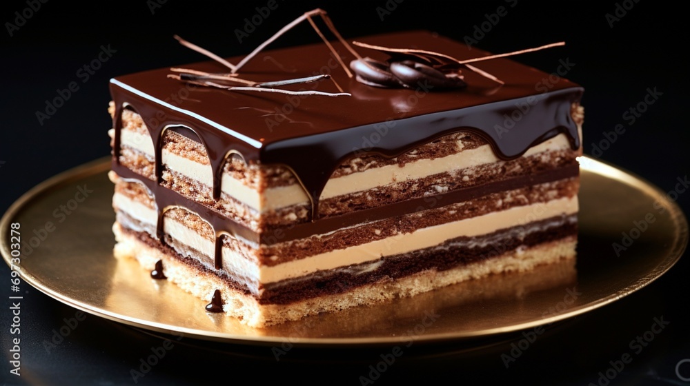 "A composition capturing the layers of a classic opera cake ...