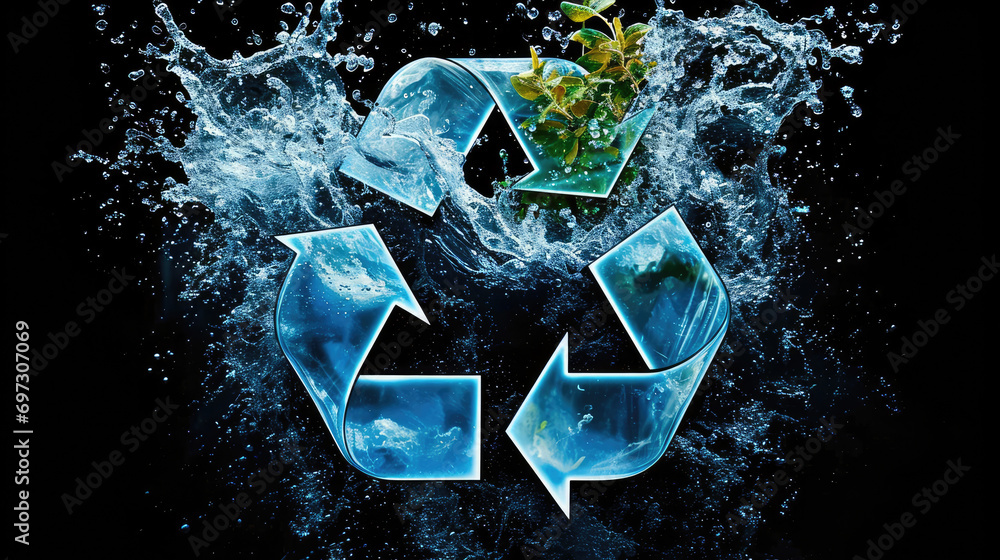 A recycling symbol floating in the water, shows a recognizable ...