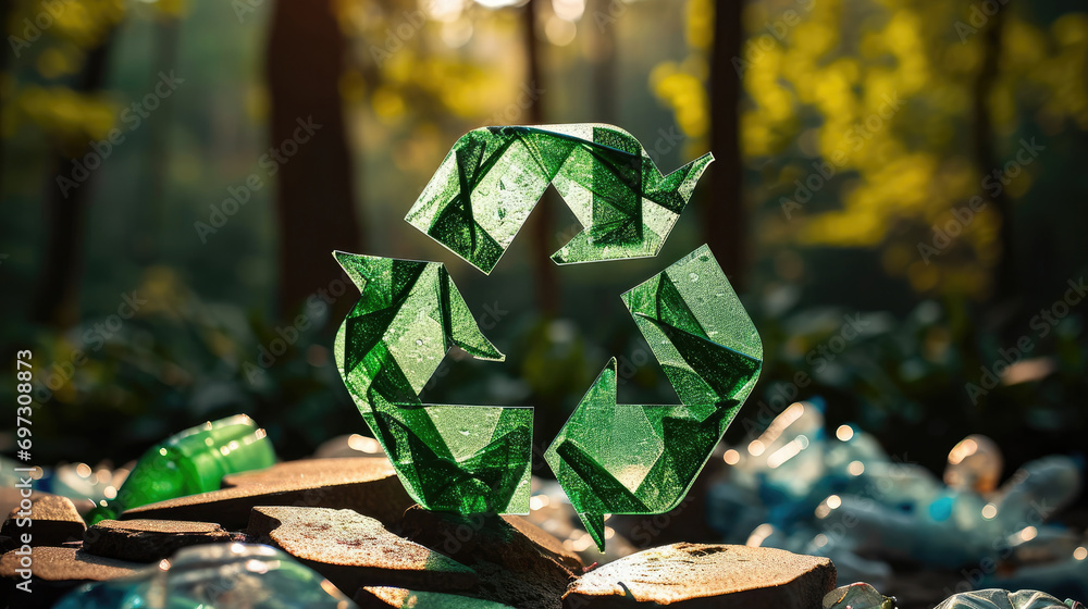 Green recycling symbol made out of broken glass,depicts a sustainable ...