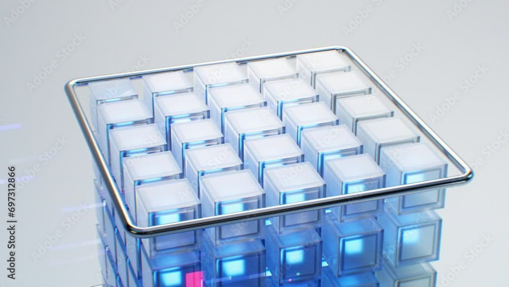 Digital Data Flow turns Neon Blue Cubes into Orange. The concept of ...