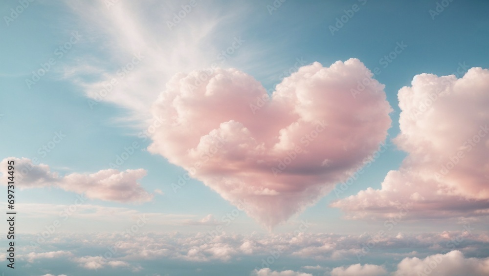 Ethereal love clouds. A minimalist depiction of heart-shaped clouds in ...