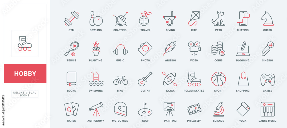 Hobby, sport and fun leisure line icons set. Symbols of weekend ...