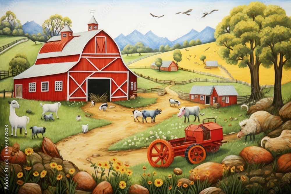 cartoon scene with farm animals on the field - illustration for ...