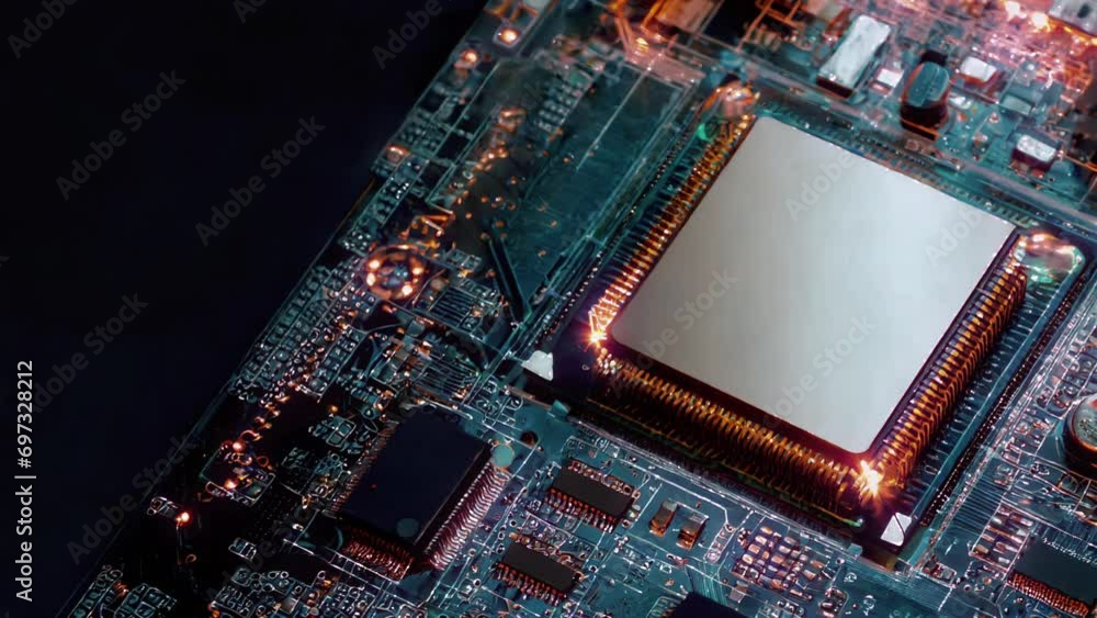 A computer processor with millions of connections and signals. Technology cpu background. Pulses ...