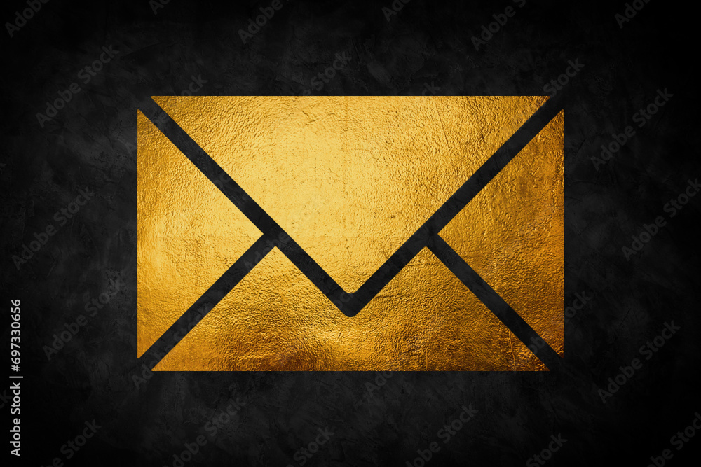 Gold mail icon. Envelope set symbol. Isolated vector illustration on ...