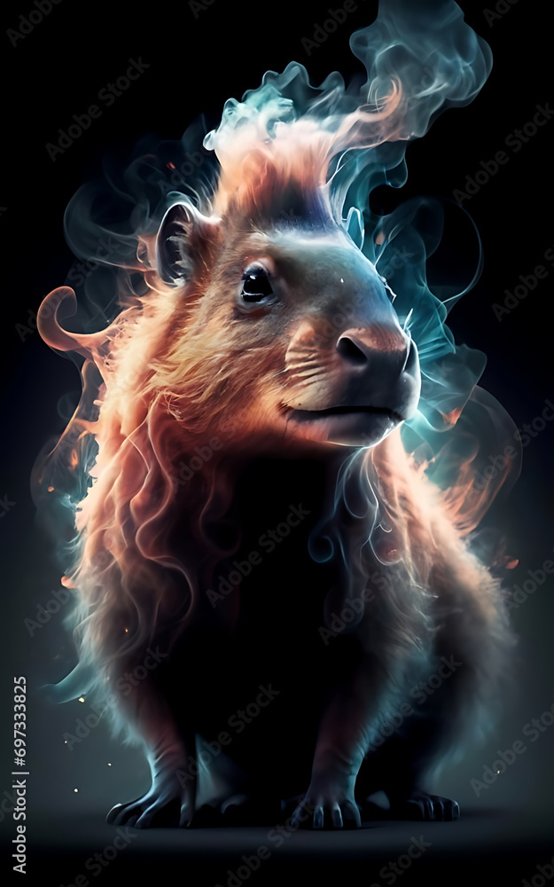 an ethereal and mesmerizing image of an Capybara Embrace the styles of ...