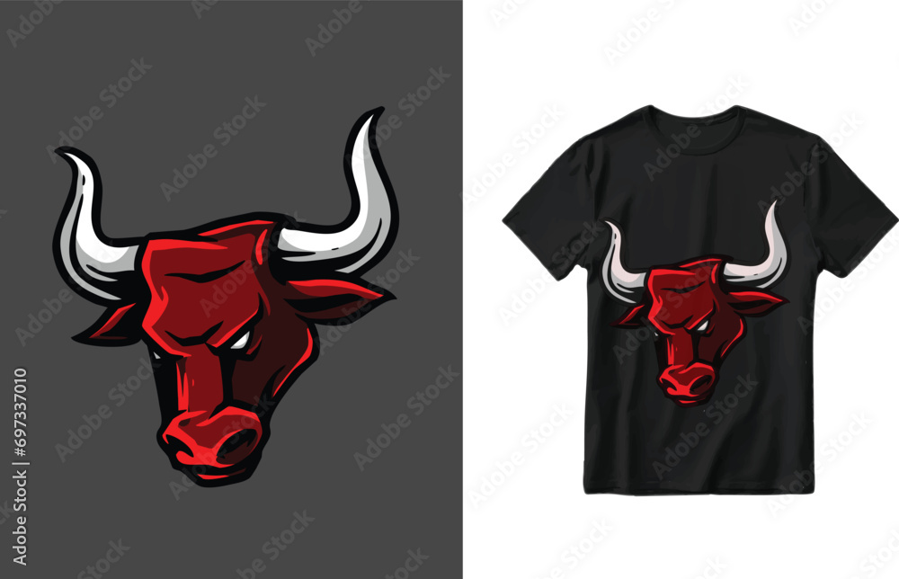 red bull mascot vector t shirt design.Vintage t-shirt print and apparel ...
