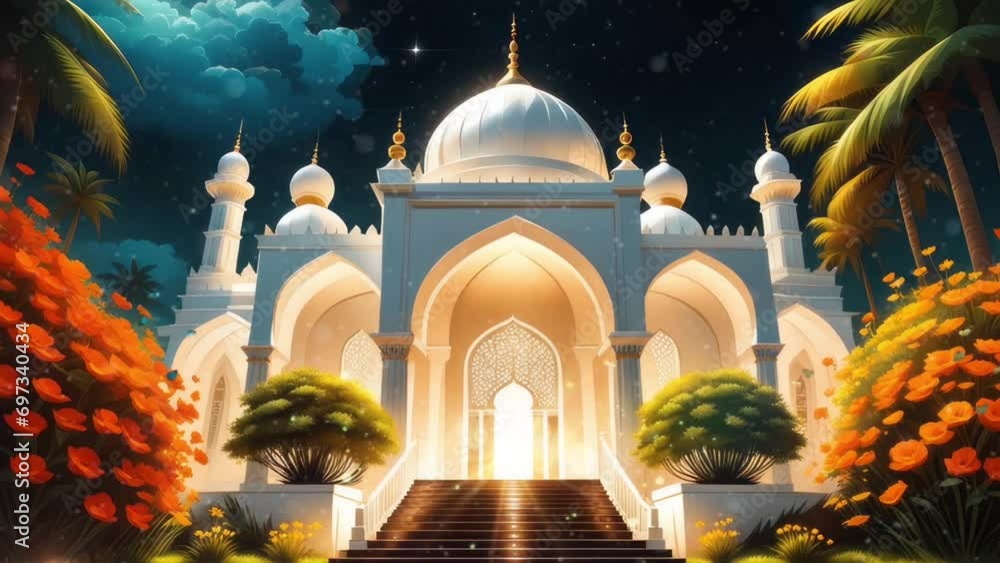 Mosque loop animation background. Islamic ramadan white marble masjid ...