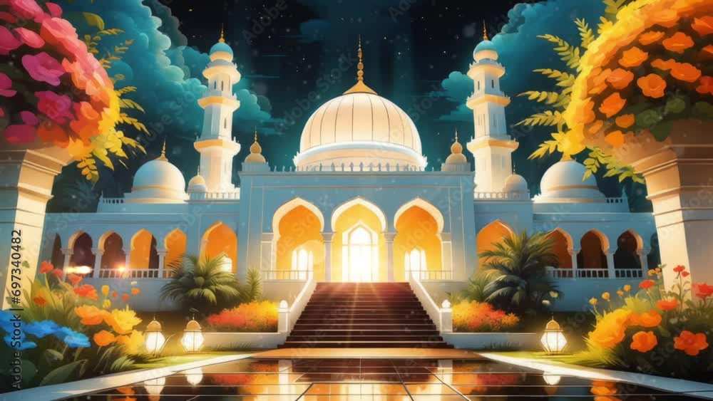 Mosque loop animation background. Islamic ramadan white marble masjid ...