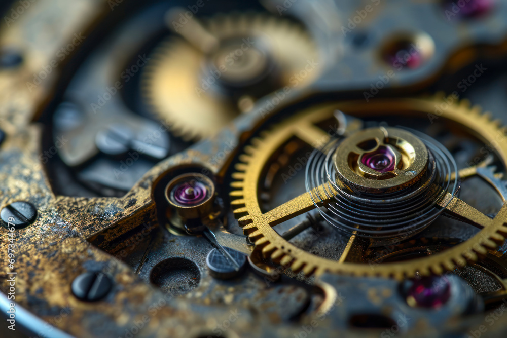Vintage watch mechanism, macro photography capturing the gears and ...