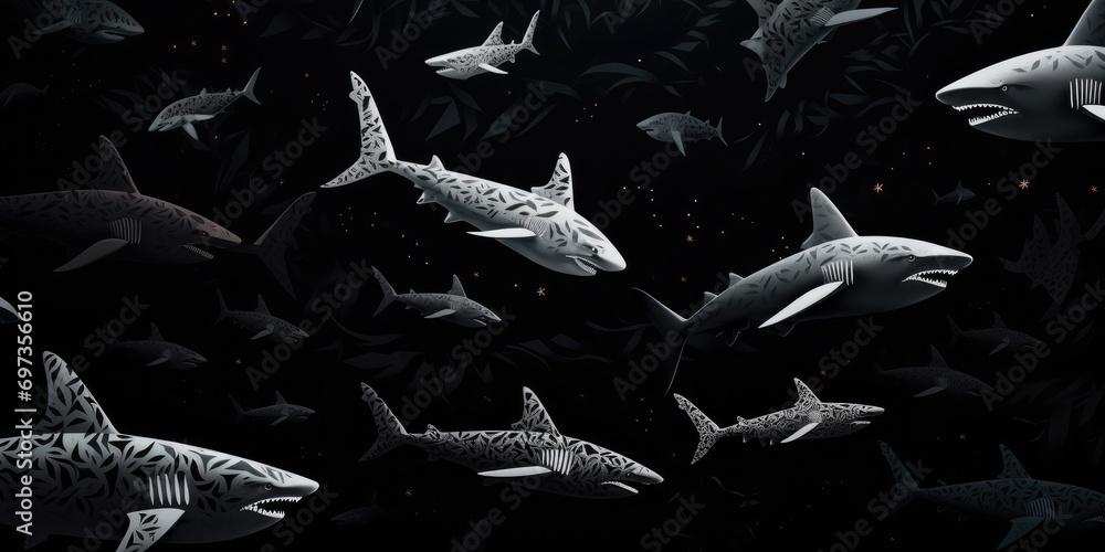 Vintage shark pattern with black background texture Stock Illustration ...