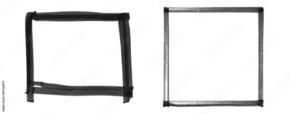 black marker box frame, set of Isolated hand drawn doodle elements in ...