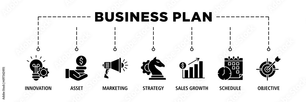Business plan banner web icon set vector illustration concept with icon ...