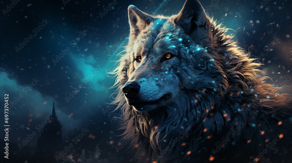 wolf howling at night, wolf in the night, night landscape with moon and ...