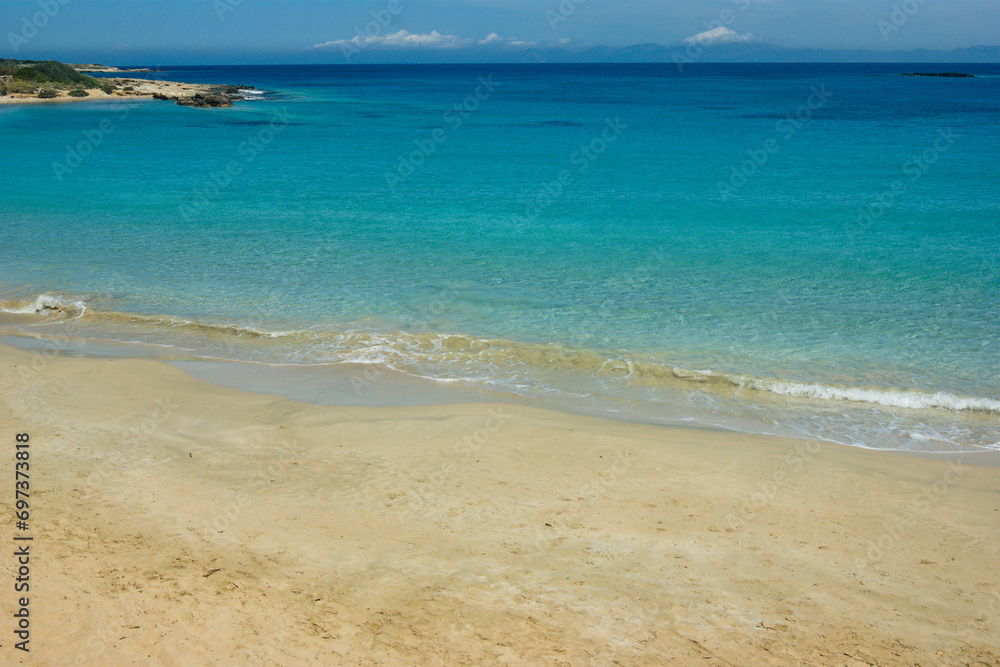 Charming small Greek island of Koufonissi. Beautiful scene of crystal ...