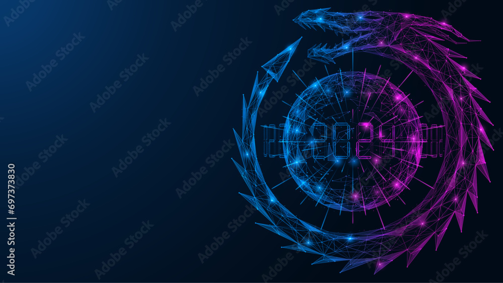 Circular dragon with a planet in the center. The numbers 2024 are in ...