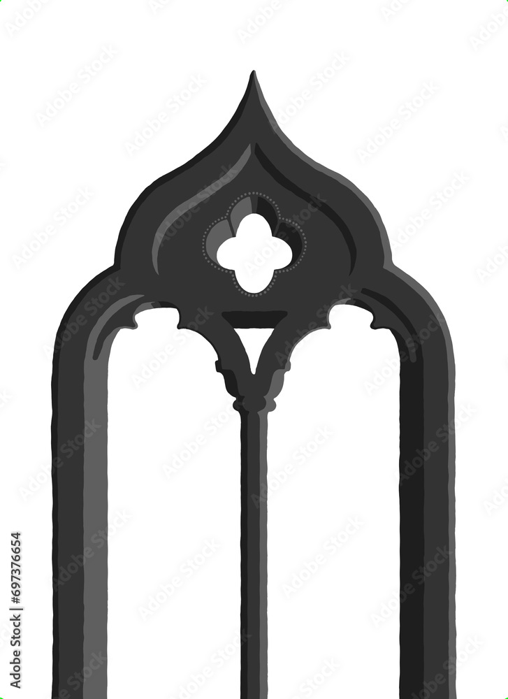 Gothic window plate tracery stylized drawing. Architectural stone ...